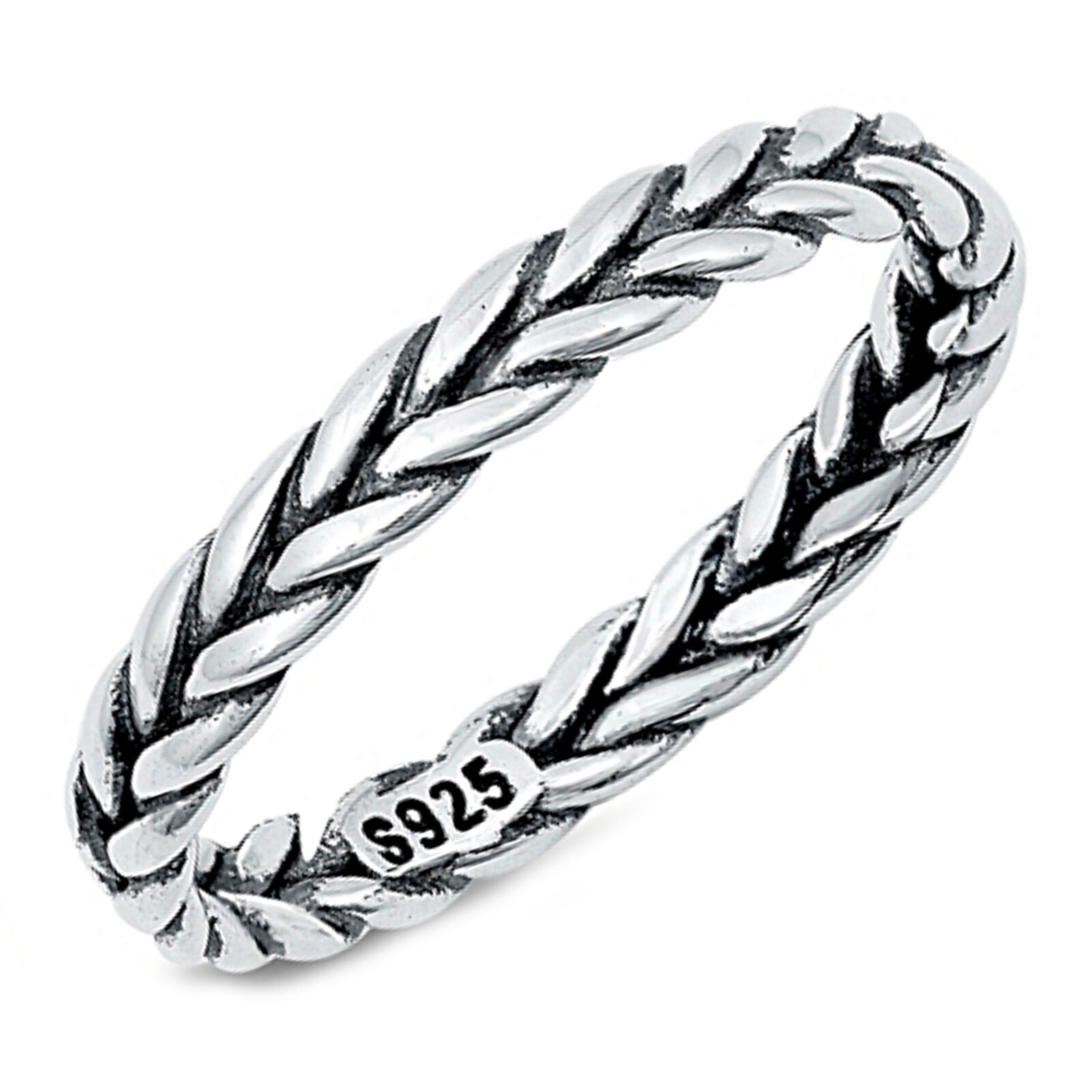 Solid 925 Sterling Silver 3.2mm Simple Vintage Style Braid Rope Ring ...