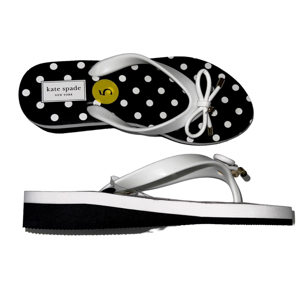 Kate Spade NY Flip Flop White Polka Dot Bow Charm Wedge Kate Spade NY Flip Flop White Polka Dot Bow Charm Wedge