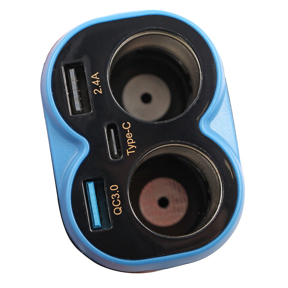 2 Way Car Cigarette Lighter Socket Splitter Dual USB QC3.0 Charger ...