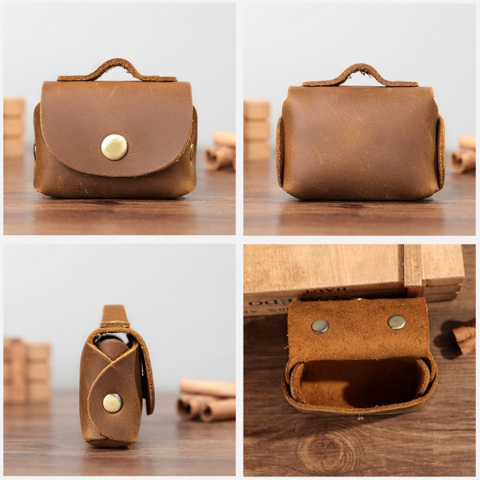 Vintage Leather Headphone Bag Cowhide Earphone Case Small Coin Pouch ...