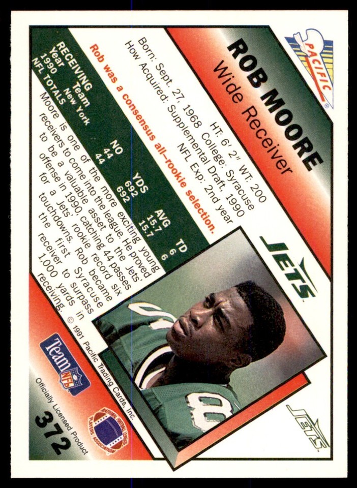1991 Pacific Rob Moore . New York Jets #372 | eBay