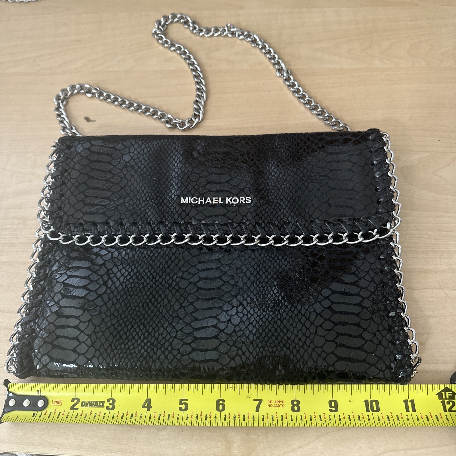 MICHAEL KORS CHELSEA BLACK PYTHON EMBOSSED CLUTCH SHOULDER HANDBAG | eBay