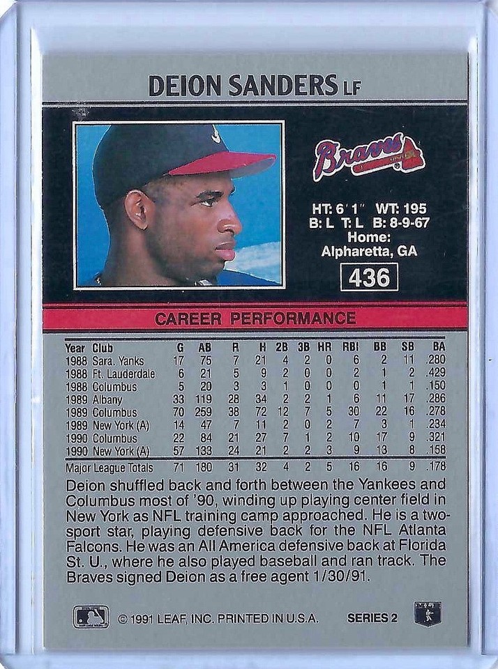 1991 Leaf - Deion Sanders - Atlanta Braves - #436 - Prime Time | eBay