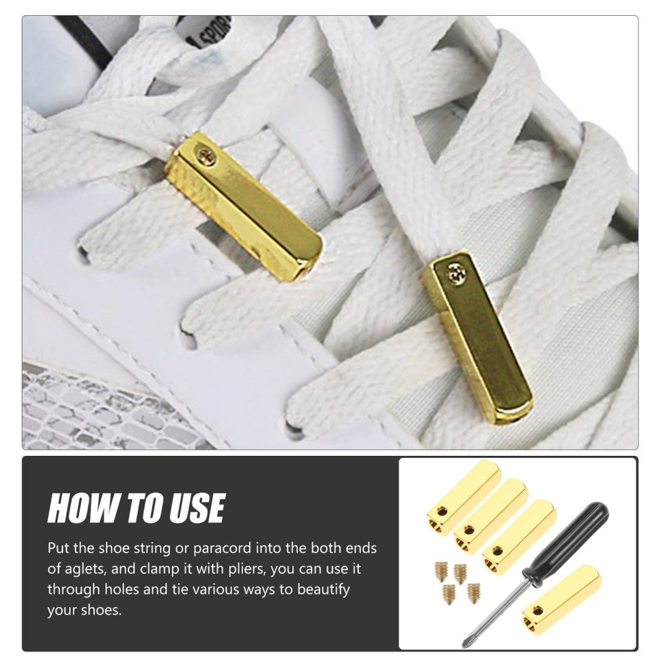 1 Set Shoelace Quadrilateral Shoelace Tips (Golden) DIY Shoelaces Head ...