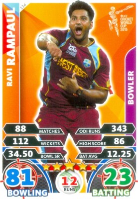 2015 Topps ICC Cricket Attax Card # 134 Ravi Rampaul - West Indies ...