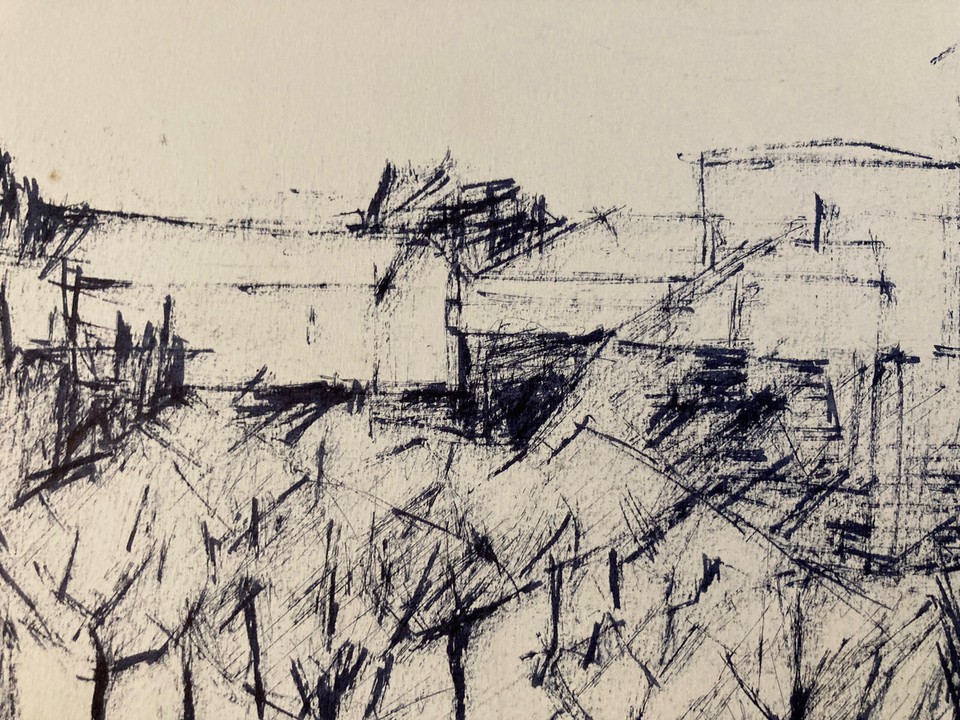 Beautiful Drawing Charcoal Village Cubist Post Paper 1960 Provence Home ...