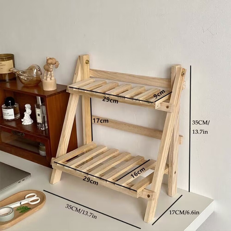 2 Tier Bamboo Ladder Plant Stand Desk Rack Storage Organizer Display ...