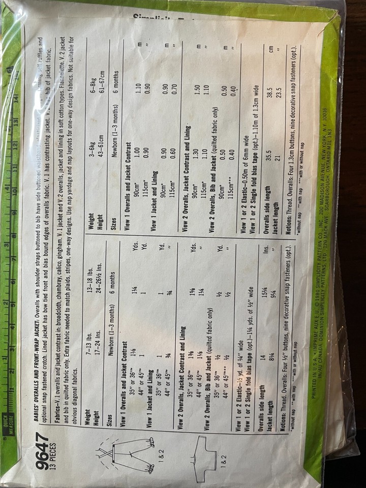 Simplicity 9647 Vintage 80's Babies Overalls & Front Wrap Jacket ...