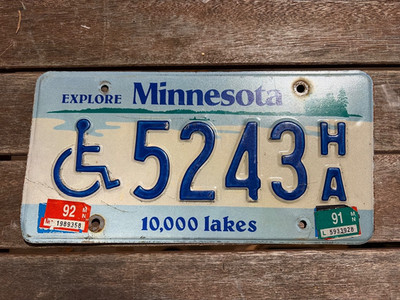 1991-92 MINNESOTA Handicap License Plate 5243 HA | eBay