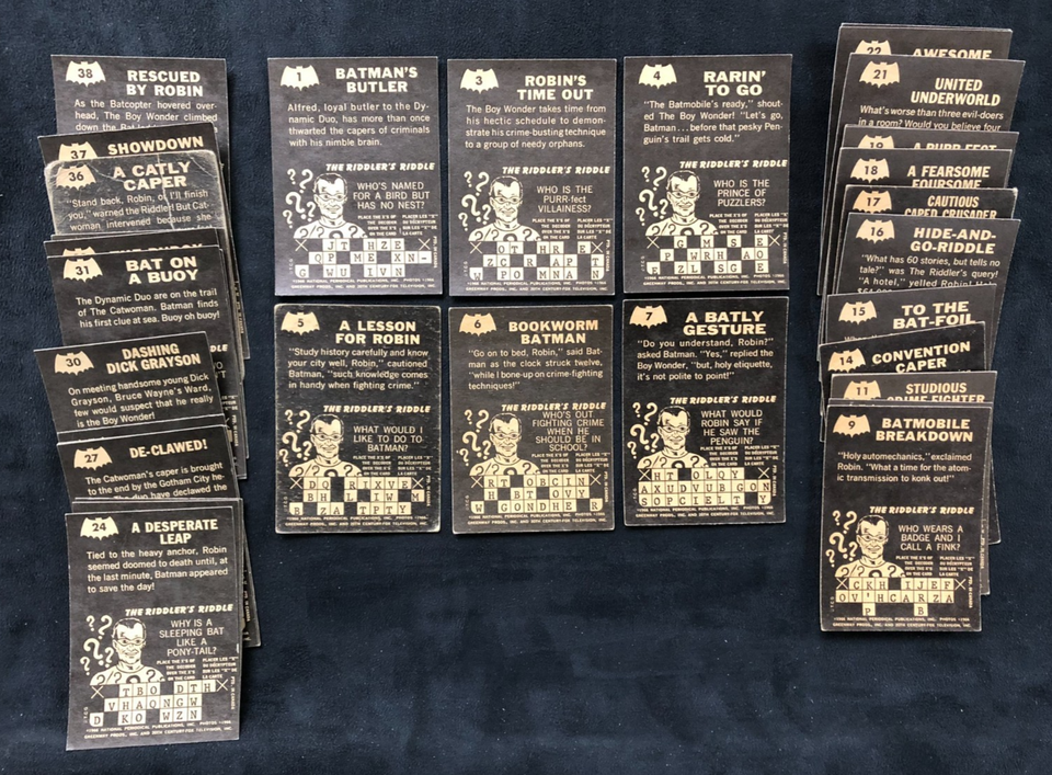 1966 BATMAN THE RIDDLER'S RIDDLE BACK CARDS 20 TH CENTURY FOX 34/38 ...