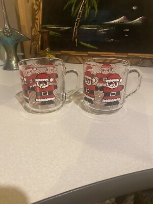 Luminarc Clear Glass Santa Christmas Mugs Holiday Coffee Tea Cup Set Of ...