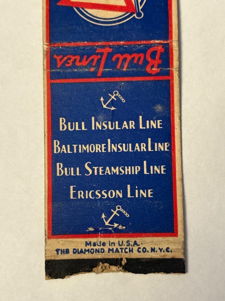 Bull Lines Matchbook Cover Insular Line Baltimore Steamship Ericsson ...