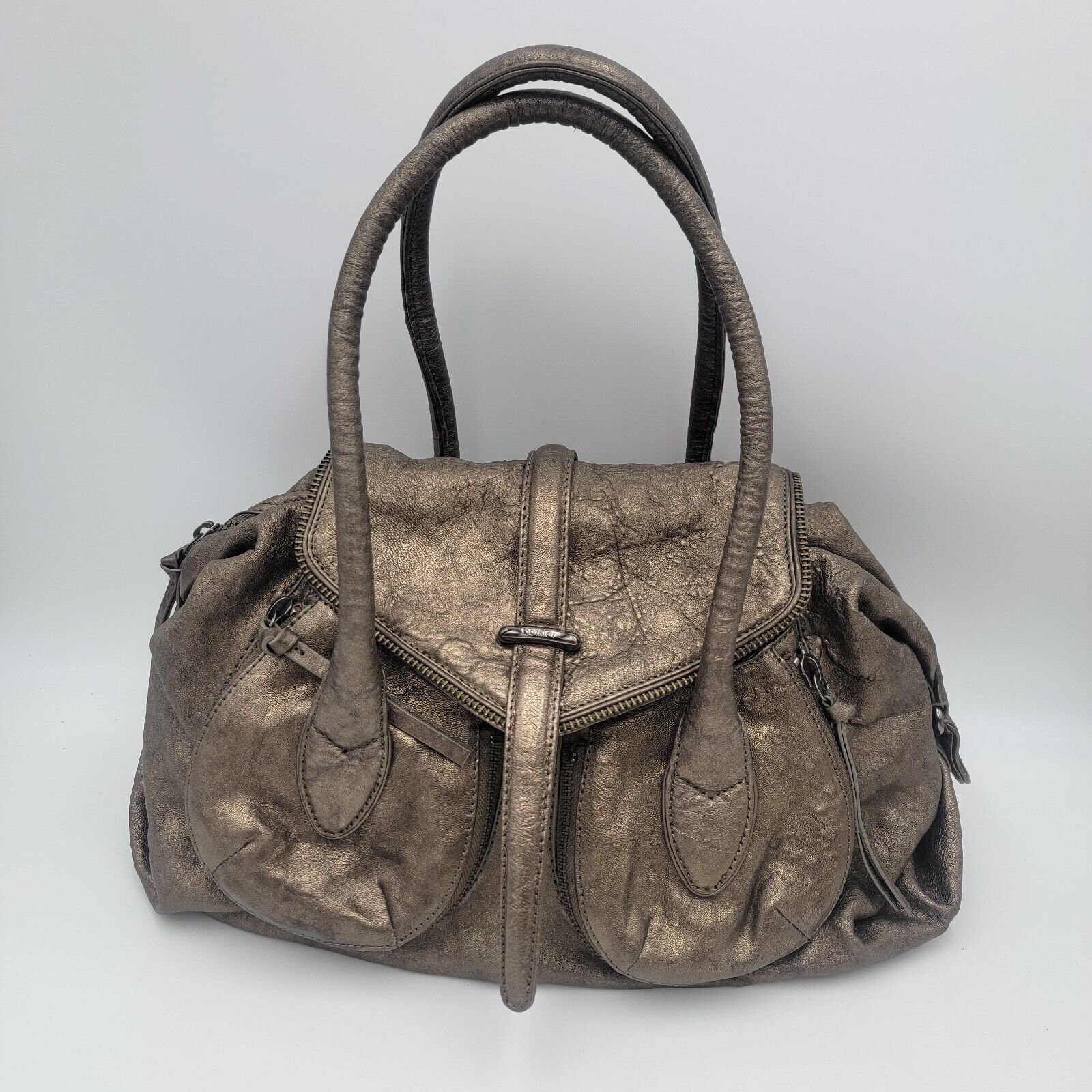 Botkier Pebbled LTR Metallic Pewter LTR Satchel Zippe… - Gem