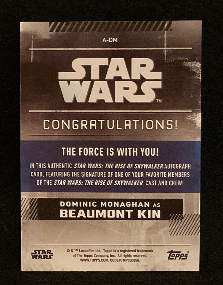 2019 Topps Star Wars Rise of Skywalker S1 Auto Dominic Monaghan as ...
