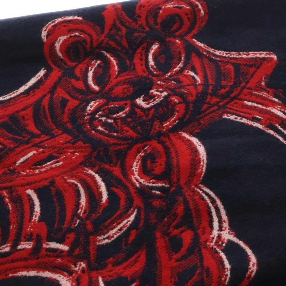 Christian Dior Tiger Print Logo Wool Muffler with Fringe Navy red Used ...