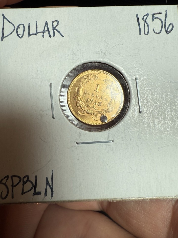 1856 INDIAN HEAD $1 ONE DOLLAR TYPE 3 SLANTED 5 GOLD COIN SHARP DETAIL ...