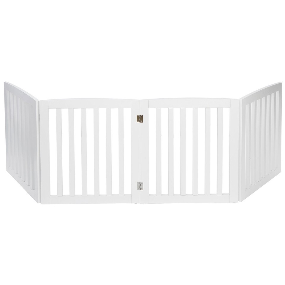 4 Panels Dog Pet Cat Gate Fence Safety Barrier Guard Freestanding White ...