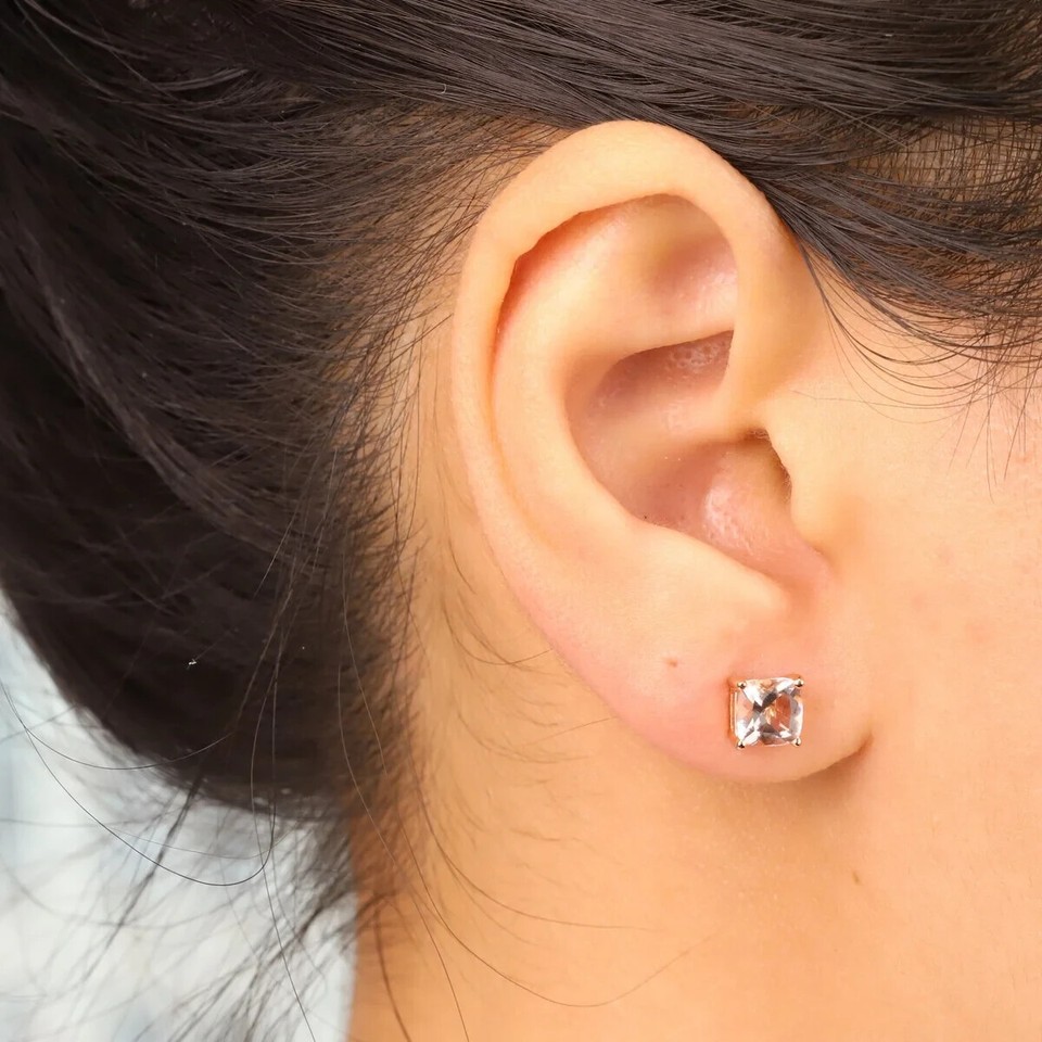 1.62 Carats Natural Cushion Cut Morganite Gemstones 14K Rose Gold Studs ...