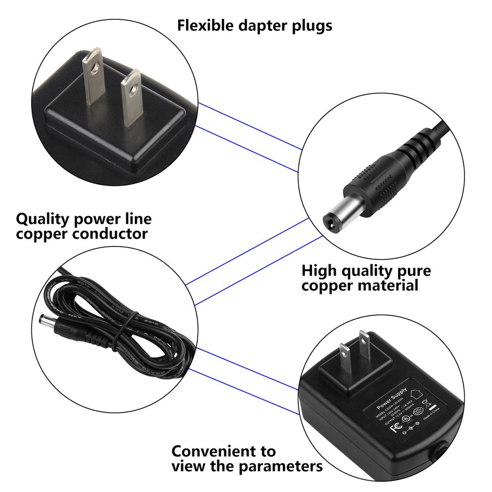 AC 100-240V to DC 12V 3A 50/60Hz Power Supply 36W Adapter UL Listed US ...