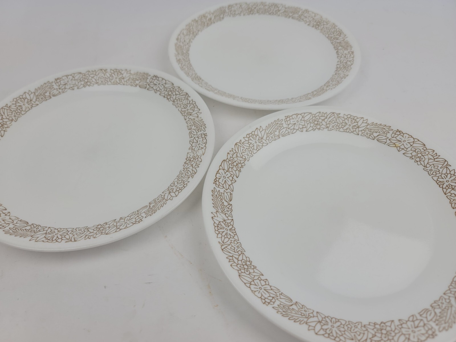 3 Vintage Corelle Woodland Brown Pattern 8.5" Salad Plate Outlined ...