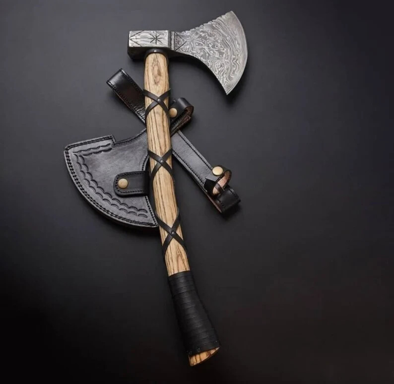 Handmade Damascus Axe with Exquisite Wood Handle - Durable and Razor ...