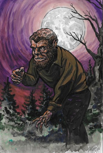 Wolfman Moonlight ,Original, ink wash & acrylic paint,Illustration | eBay