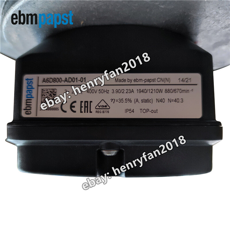 Ebmpapst A6D800-AD01-01 Axial Fan 400V 670RPM 800MM Air Conditioning ...