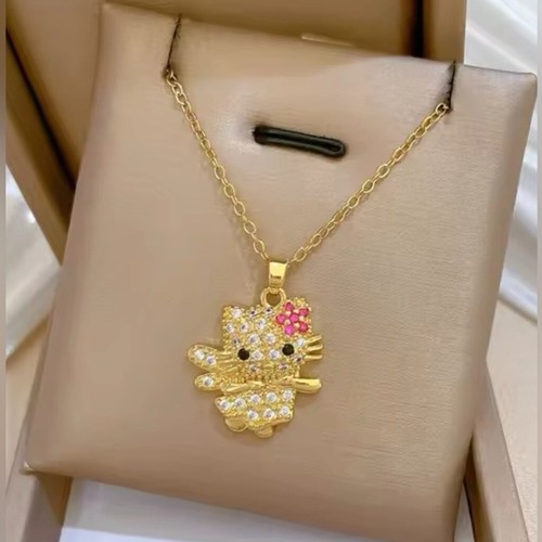 18K Gold Hello Kitty W/ Angel Wings & Flower Bow Pave Diamond Inlay ...