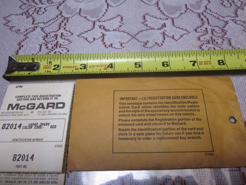 OEM McGard Key Wrench Registration Card; 1980's Chrysler Wire Wheel ...