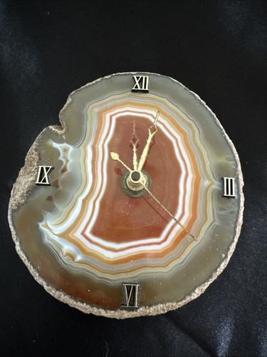 VTG Clock Agate Quartz Geode Slice Polished Stone Gift For Dad Him ...