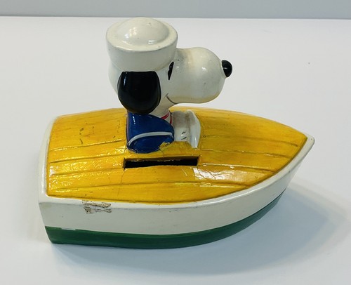 Vintage 1966 Peanuts Snoopy Sailor Ceramic Boat Coin Bank W/Rubber ...