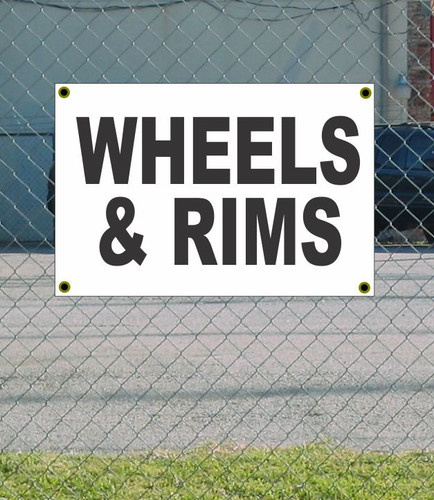 2x3 WHEELS & RIMS Black & White Banner Sign NEW Discount Size & Price ...