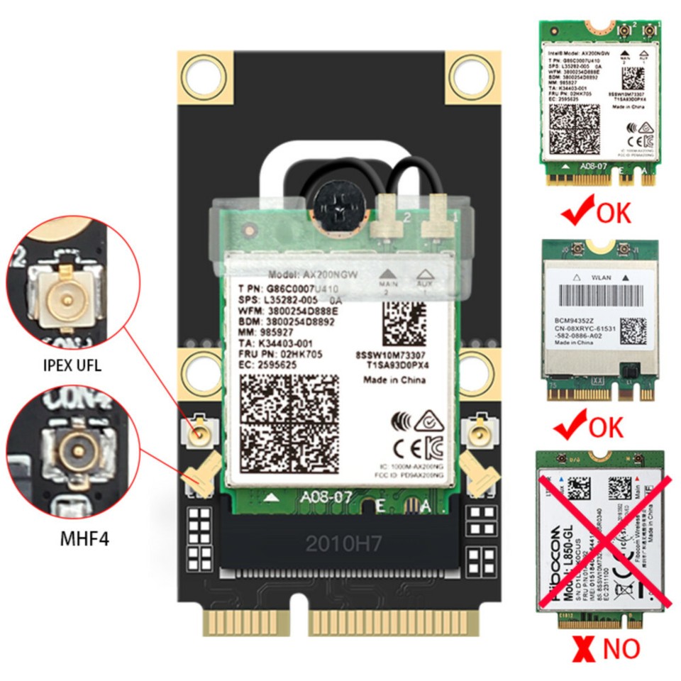 M.2 2230 Key A A+E to mini PCIE WiFi Bluetooth Adapter for NGFF AX200 ...
