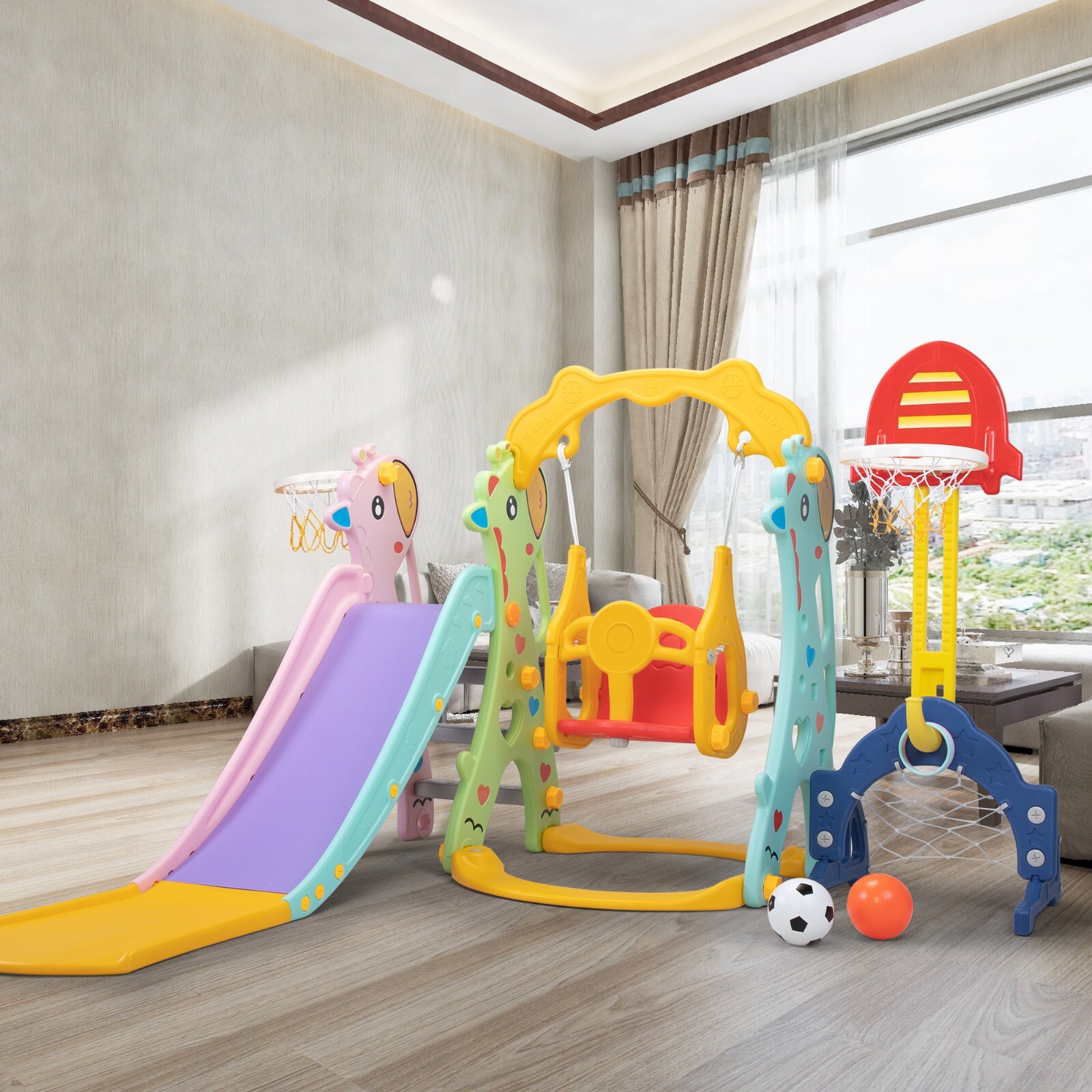 TOBBI 5-in-1 Kids Slide&Swing Playset Toddlers Indoor Outdoor Climber ...