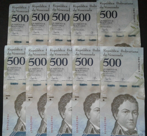 Venezuela 500 Bolivars Paper Money Currency Set. Venezuelan 10 pcs ...