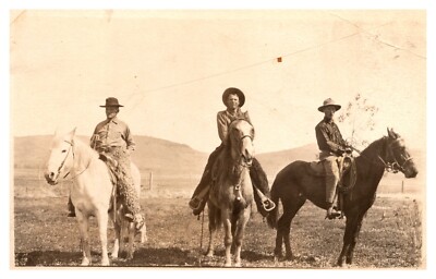 postcard Three Cowboys (John Albert and Merle) on Stoner ranch RPPC ...