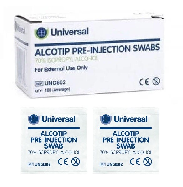 Universal Alcotip - Pre Injection Swabs -70% Isopropyll IPA Alcohol ...