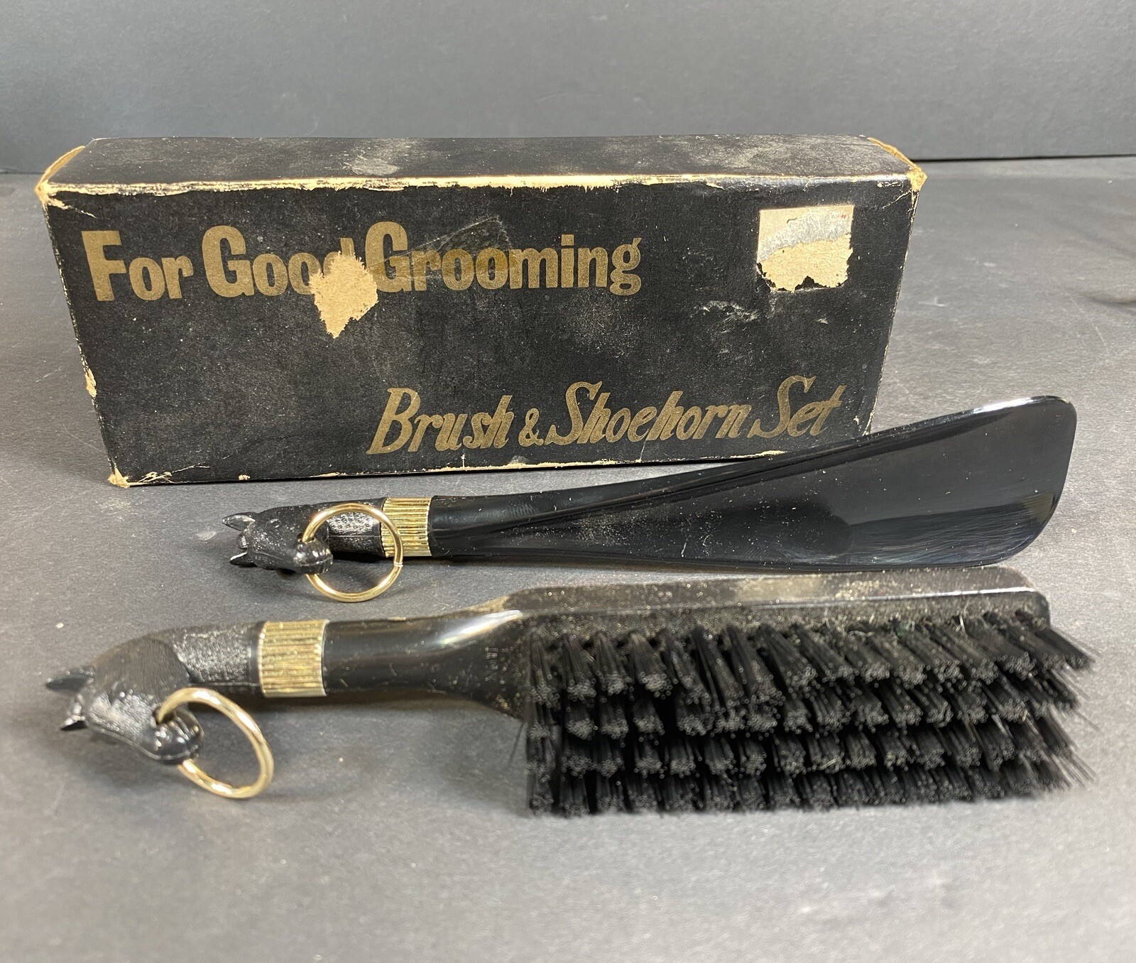Mid Century Horse Head Shoe Horn & Brush Set - Gem