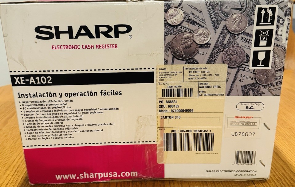 SHARP XE-A102 Electric Cash Register New Large LED Display w/ Keys and ...