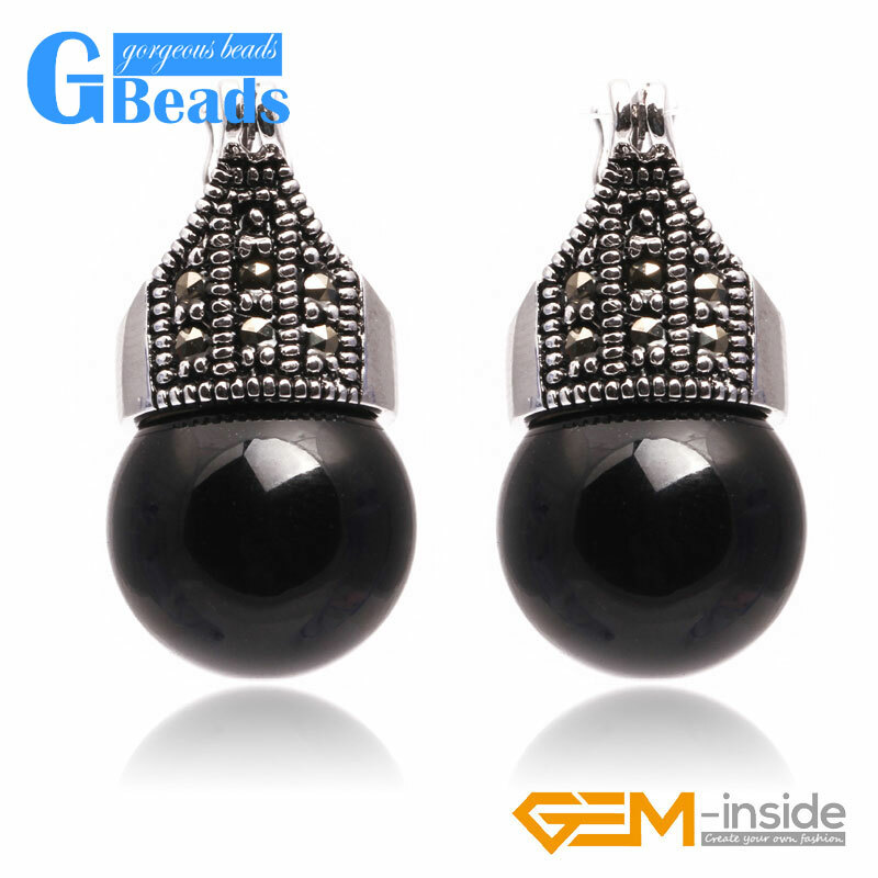 G-Beads Fashion 12mm Round Ball Beads Marcasite Silver Dangle Stud Hoop ...