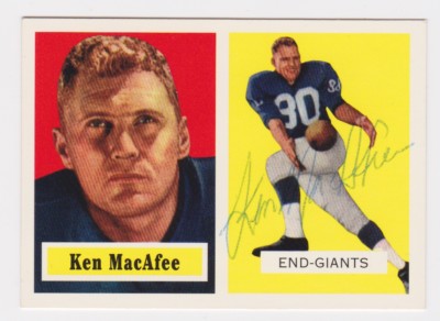 1998 TOPPS KEN MACAFEE NY GIANTS AUTOGRAPH SIGNED 1957 REPRINT CARD JSA ...