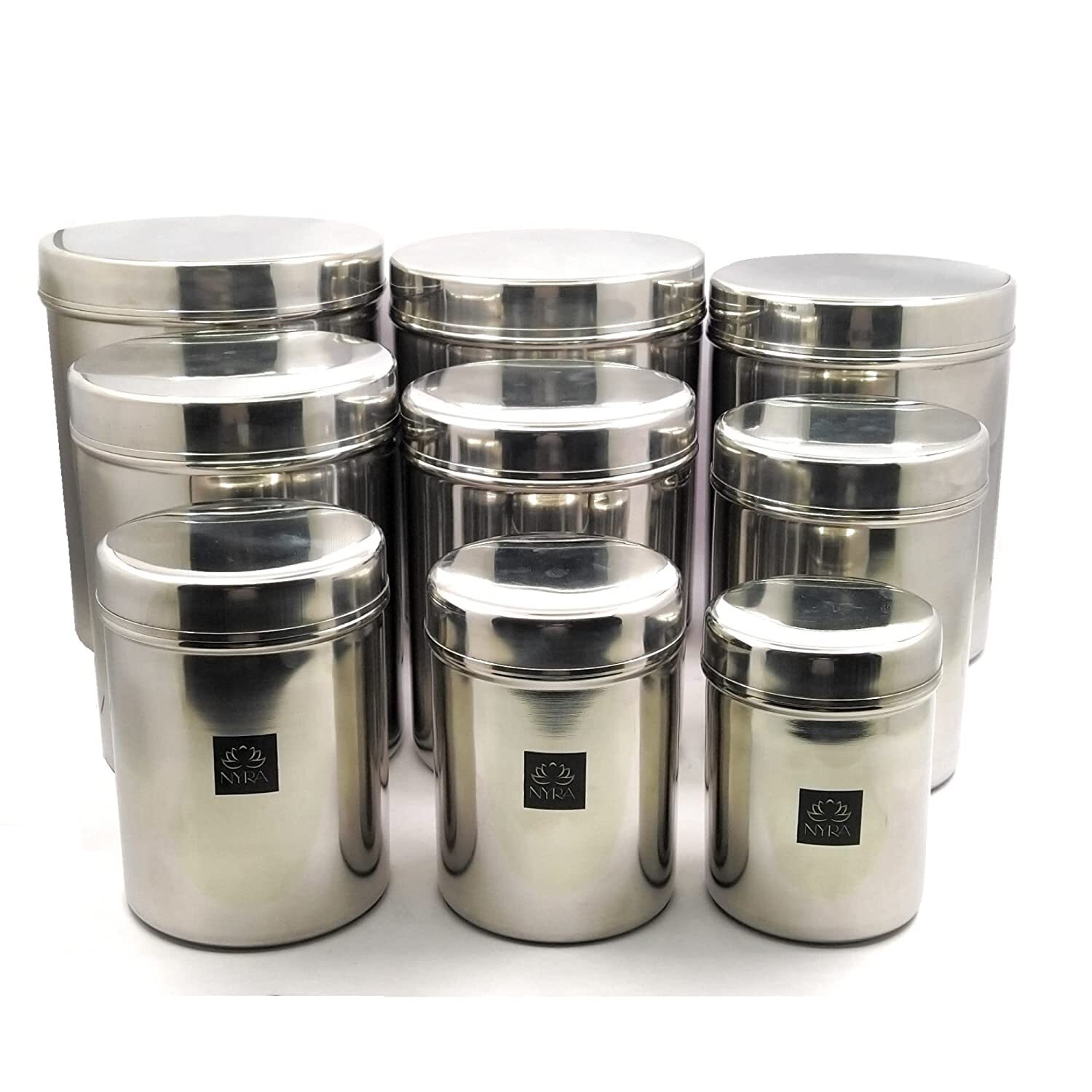 Stainless Steel Cylindrical Shaped Deep Storage Box Containers Set of 9 ...