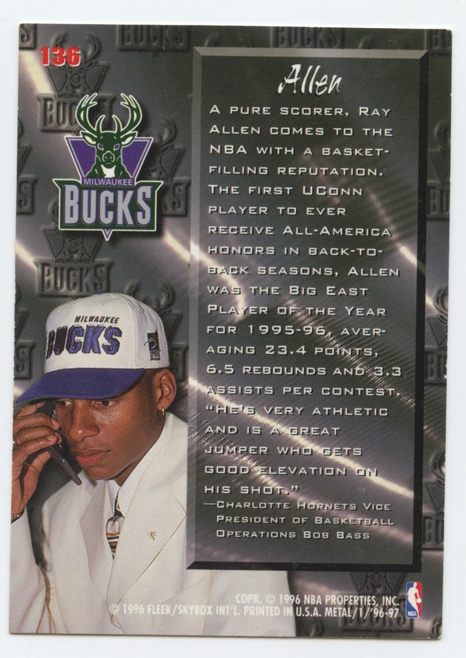 RAY ALLEN ROOKIE CARD 1996-97 Fleer Metal Fresh Foundation #136 ...