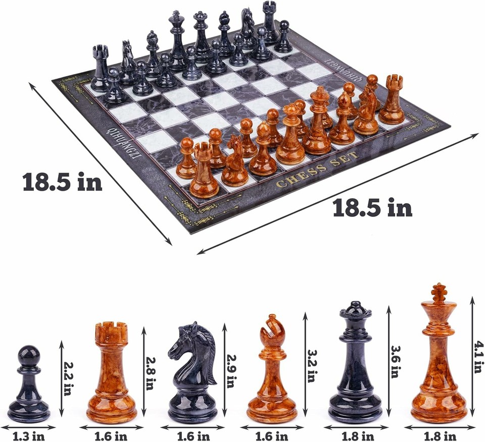 18.5" Large Chess Set With Zinc Alloy Heavy Pieces & Folding Chess ...