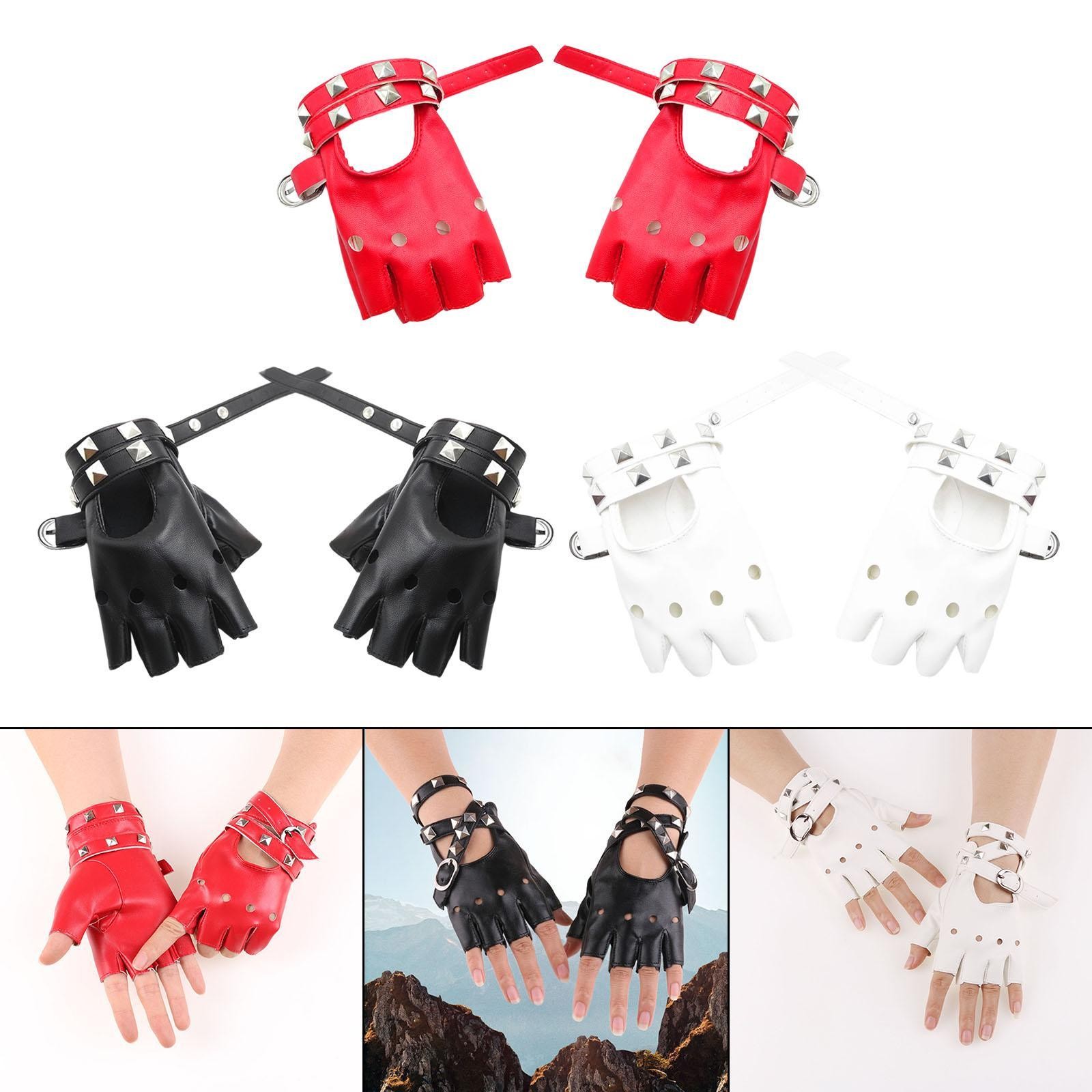 PU Leather Gloves Performance Mittens Snap Half Finger for Cosplay ...