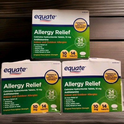 3 Boxes: 42 CT (14 Ct each) EQUATE 10mg Allergy Relief Cetirizine ...