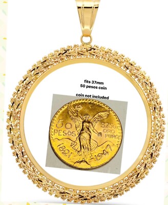 GOLd 14k Cuban Bezel 50 pesos pendant Mexico moneda centenario solid ...