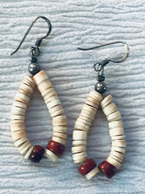 Estate Light Orange Sea Shell Disks & Rusty Red Beads Open Teardrop ...