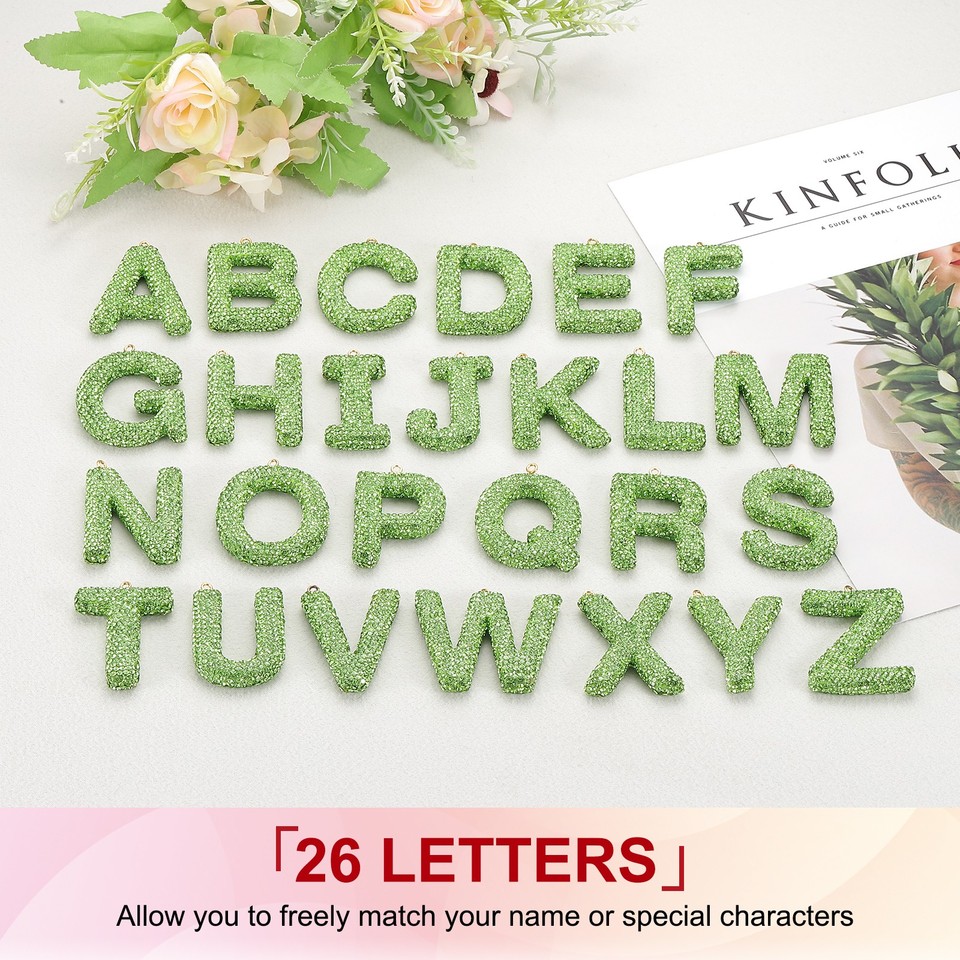 Letter Bag Charm Bling Glitter Letter Charm Initial, Green, L Shape ...