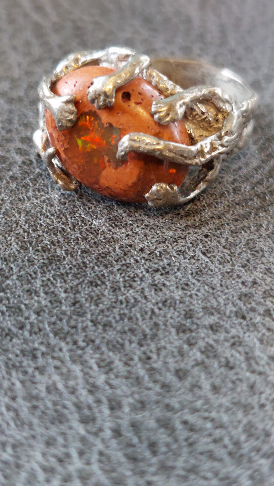 Mexican Brown Fire Opal Real Silver Dragon Ring Size … - Gem